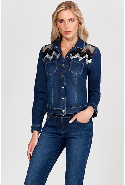 Guitar Kadın 19537 Mavi Kot Ceket