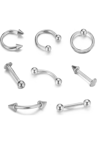 Chavin Gri Bayan Erkek Çelik Kaş Burun Kulak Çene Piercing Ec83By