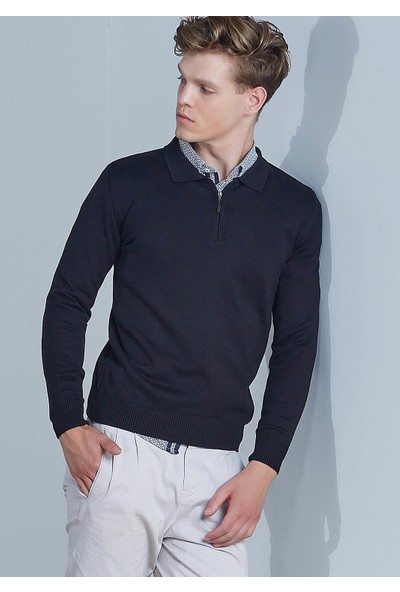 Adze Erkek Siyah Basic Fermuarlı Polo Yaka Kazak Adze Erkek Siyah Basic Fermuarlı Polo Yaka Kazak