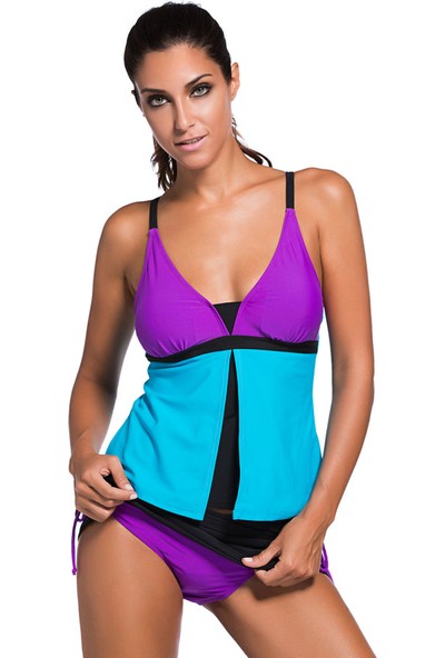 Angelsin Şık Renkli Tankini Etekli Bikini Takım Angelsin Şık Renkli Tankini Etekli Bikini Takım