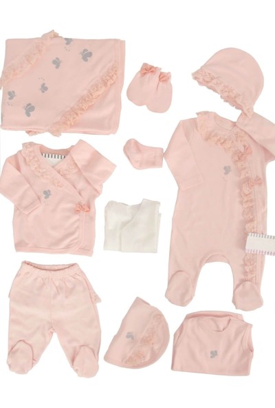 İmaj Dantelli Kelebekli Somon Kız Bebek 10LU Hastane Çıkışı