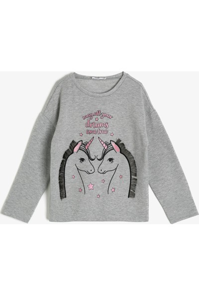 Koton Kız Çocuk Unicorn Baskılı Sweatshirt