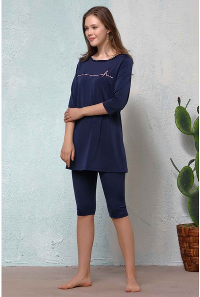 Lacivert İmzalı Yarım Kol Havuz Mayo