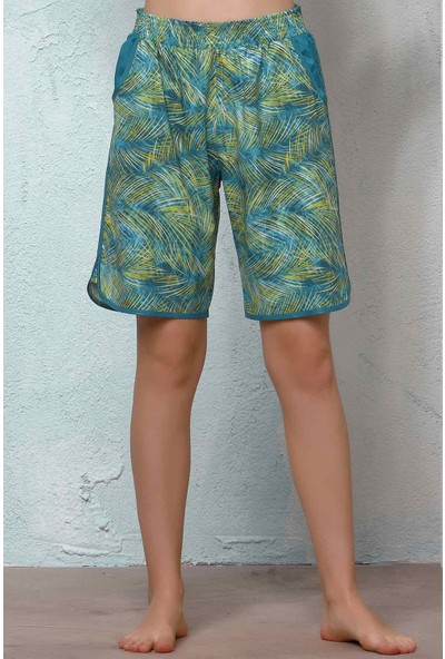 Haşema Mavi Desenli Kadın Havuz Şortu