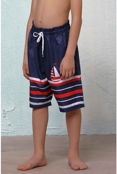 Haşema Lacivert Çizgili Erkek Çocuk Havuz Şort
