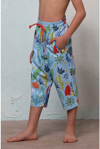 Haşema Mavi Desenli Erkek Çocuk Deniz Şortu