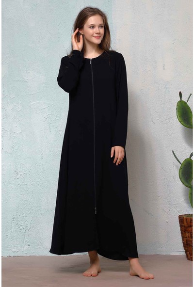 Haşema Siyah Uzun İpek Kaftan