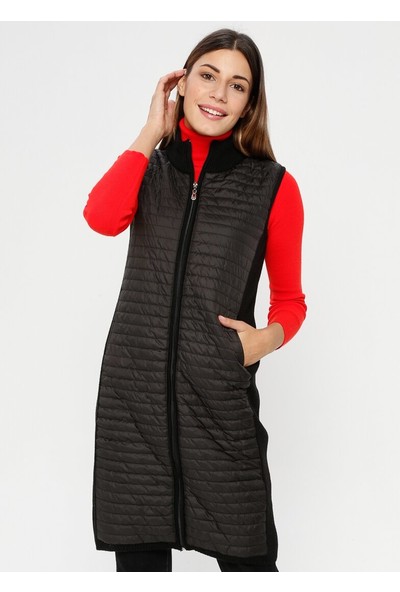 Sementa Kadın Fermuarlı Yünlü Yelek Siyah