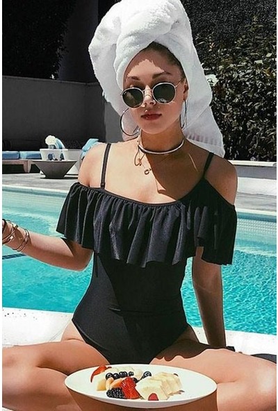 Angelsin Siyah Fırfır Detaylı Mayo