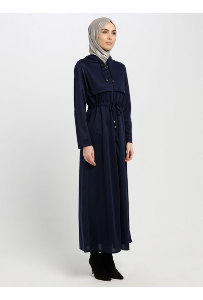 Miss Cazibe Kapüşonlu Fermuarlı Ferace Lacivert