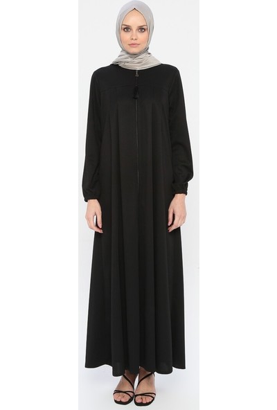 Miss Cazibe Fermuarlı Ferace Siyah