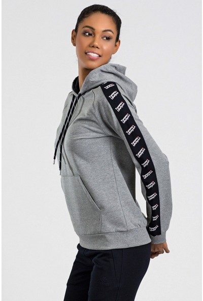 Tommy Life Kol Yazı Detaylı Gri Melanj-Lacivert Kadın Eşofman Takım