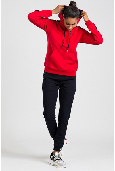 Tommy Life Kol Yazı Detaylı Kırmızı-Lacivert Kadın Eşofman Takım