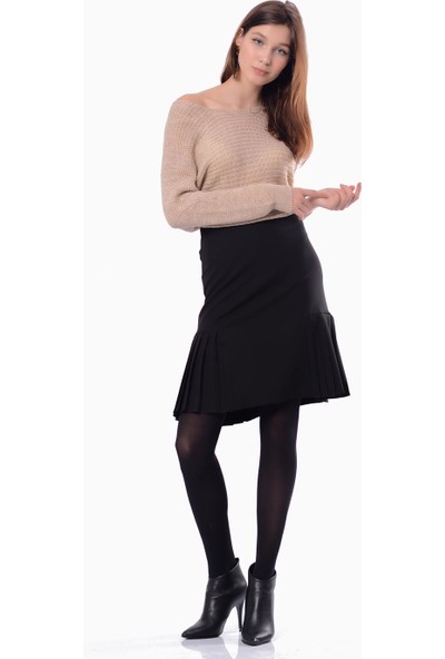 İroni Fırfırlı Siyah Şifon Etek