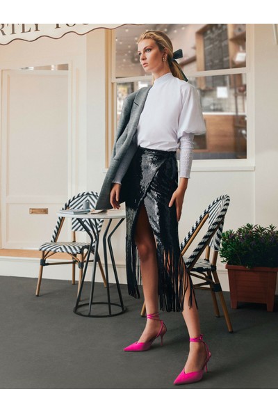 Koton Pullu Asimetrik Püsküllü Etek