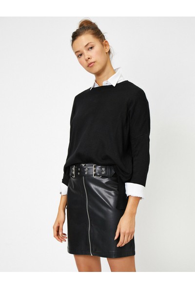 Koton Fermuar Detayli Deri Görünümlü Etek