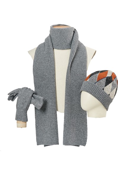 Fonem Unisex Diamond 3 ' Lü Set (Şapka-Eldiven- Atkı) Fo 3082 Gri Fonem Unisex Diamond 3 ' Lü Set (Şapka-Eldiven- Atkı) Fo 3082 Gri