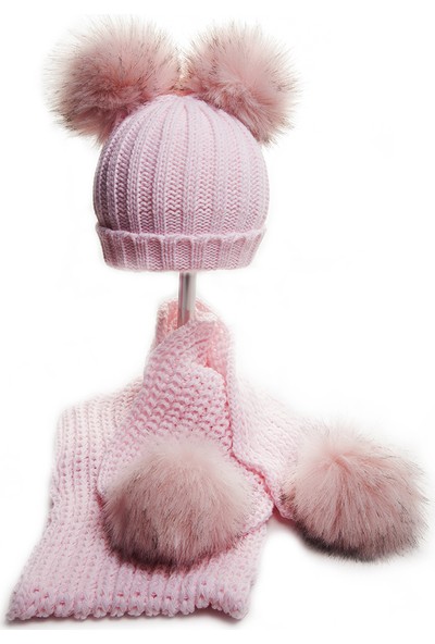 BabyDora Ponponlu Kız Çocuk atkı & bere takım