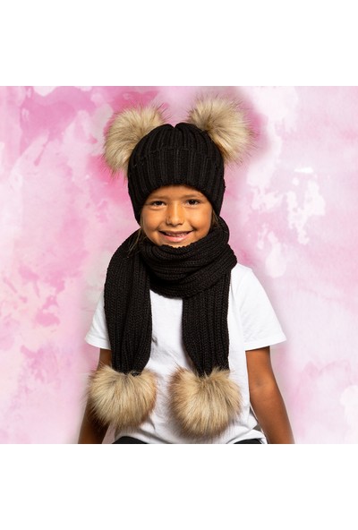 BabyDora Ponponlu Kız Çocuk atkı & bere takım