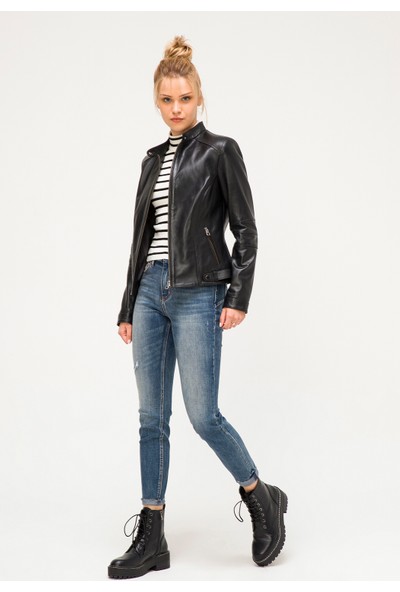 İkbal Nicole Siyah Kadın Deri Mont İkbal Nicole Siyah Kadın Deri Mont