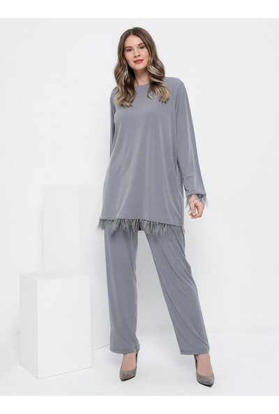 Alia Tüy Detaylı Tunik Pantolon İkili Takım