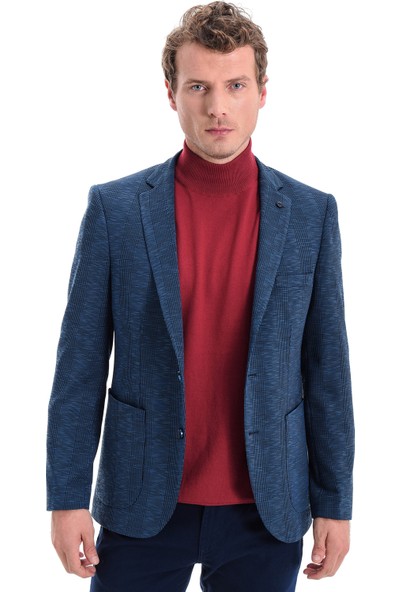 Morven Erkek Blue Square Slimfit Ceket Saks Mavisi