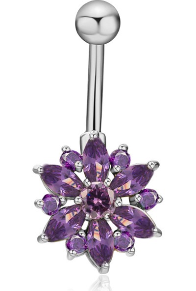Chavin Mor Beyaz Çiçek Taşlı Çelik Göbek Piercing dp49