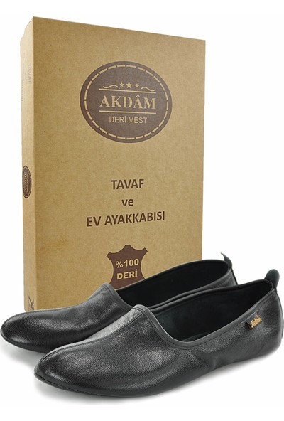 İhvan Akdam Deri Hac Umre Tavaf ve Ev Ayakkabısı Siyah