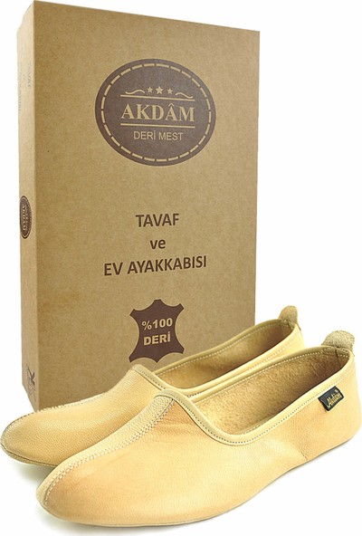 İhvan Akdam Deri Hac Umre Tavaf ve Ev Ayakkabısı Krem