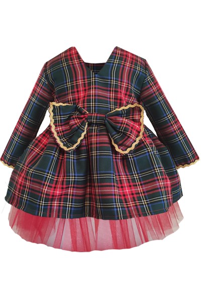 Shecco Babba Kız Çocuk Tütü Elbise Fiyonklu Kırmızı Yeşil 1-8 Yaş