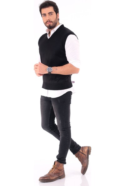 Corbvell Klasik Triko Süveter Siyah L