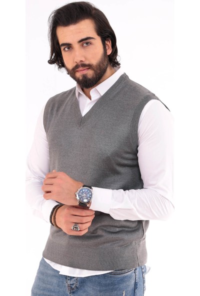 Corbvell Klasik Triko Süveter Füme XXL