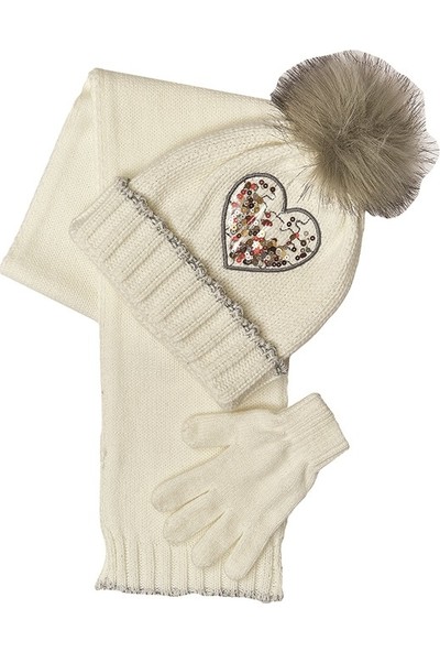 Fonem Kız Çocuk Ciri 3'lü Set Atkı Bere Eldiven Fo 5117 Ekru