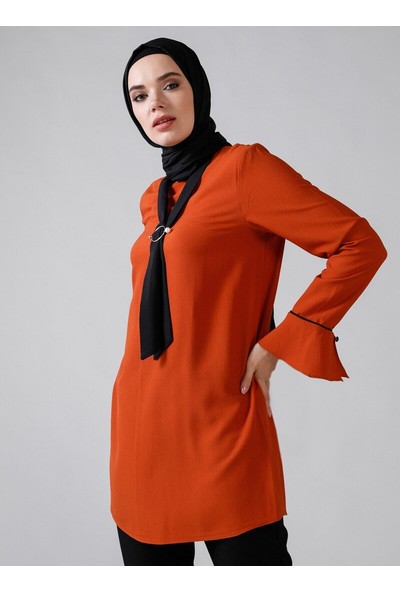 Refka Fular Detaylı Bluz Taba Refka Fular Detaylı Bluz Taba