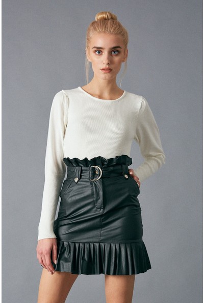 Robin Piliseli Deri Kadın Etek