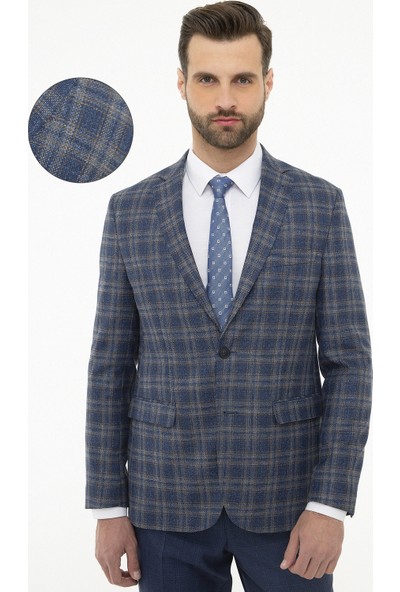 Pierre Cardin Ekose Koyu Mavi Slim Fit Ceket 50225982-VR032 Pierre Cardin Ekose Koyu Mavi Slim Fit Ceket 50225982-VR032