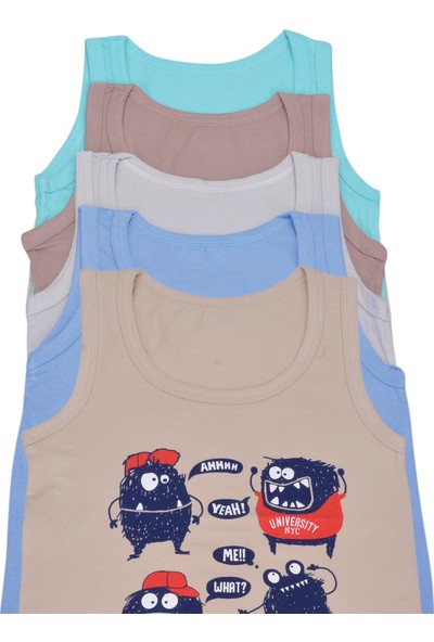 Nicoletta Erkek Çocuk Askılı Atlet 5'li Paket Baskılı