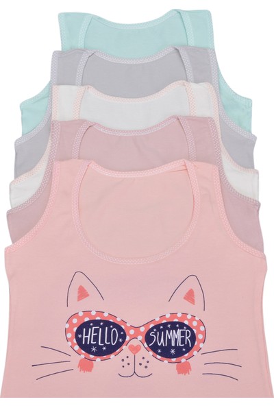 Nicoletta Kız Çocuk Atlet Geniş Askılı Baskılı 5'li Paket