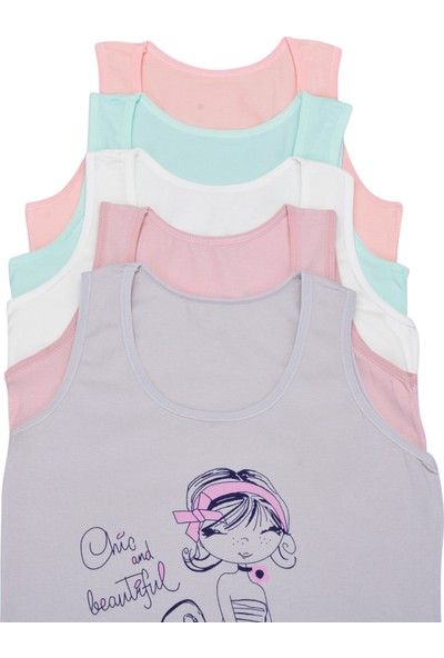 Nicoletta Kız Çocuk Atlet Geniş Askılı Baskılı 5'li Paket