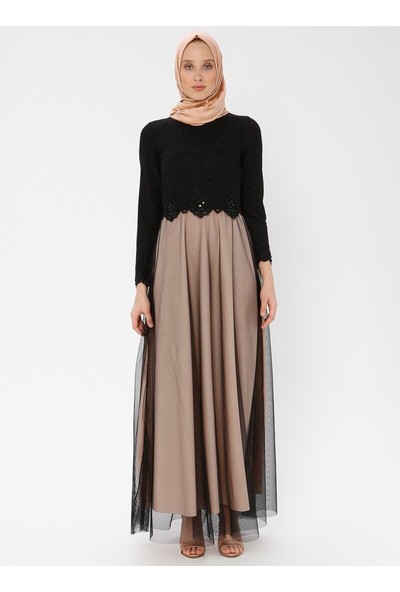 Arin Kadın Kol İşlemeli Simli Tül Etek Abiye Elbise Arin Kadın Kol İşlemeli Simli Tül Etek Abiye Elbise