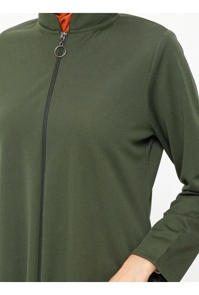 Fermuarlı Ferace - Haki - Miss Cazibe