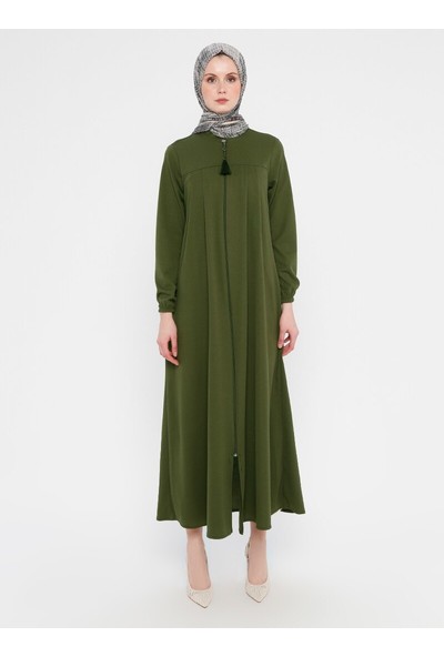 Miss Cazibe Fermuarlı Ferace Haki