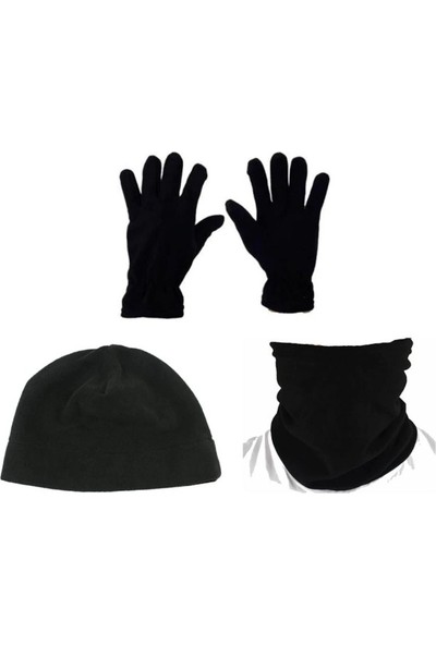 Siyah Polar Bere Boyunluk Eldiven 3'lü Set