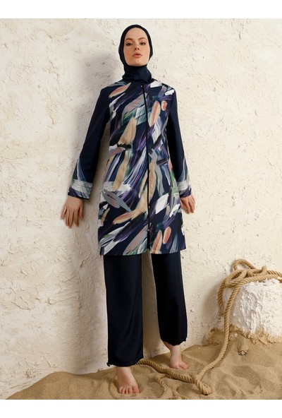 Mayo Bella Fırça Desenli Tam Kapalı Lacivert Mayo Mayo Bella Fırça Desenli Tam Kapalı Lacivert Mayo