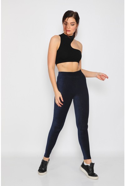 Alışveriş Sokağı Yüksek Bel Kadife Kadın Tayt Pantolon