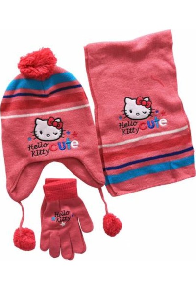 Hello Kitty Kız Çocuk Atkı, Bere,Eldiven Takımı