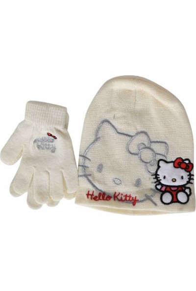 Hello Kitty Krem Renk Çocuk Bere,EldivenTakımı