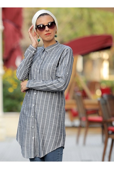 Por La Cara Kadın Çizgili Uzun Gömlek