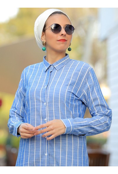 Por La Cara Kadın Çizgili Uzun Gömlek