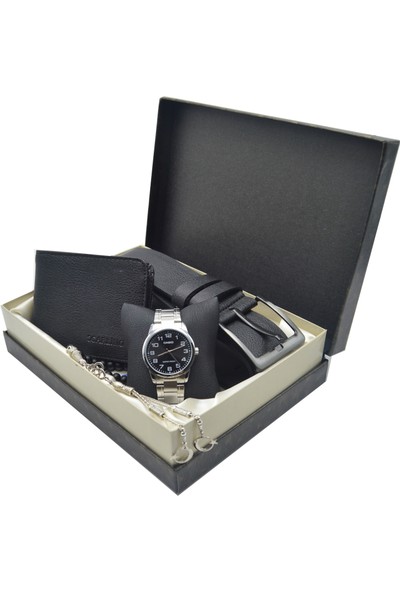 Casio Erkek Kol Saati Seti - Tesbih - Cüzdan Ve Kemer Ecs-42